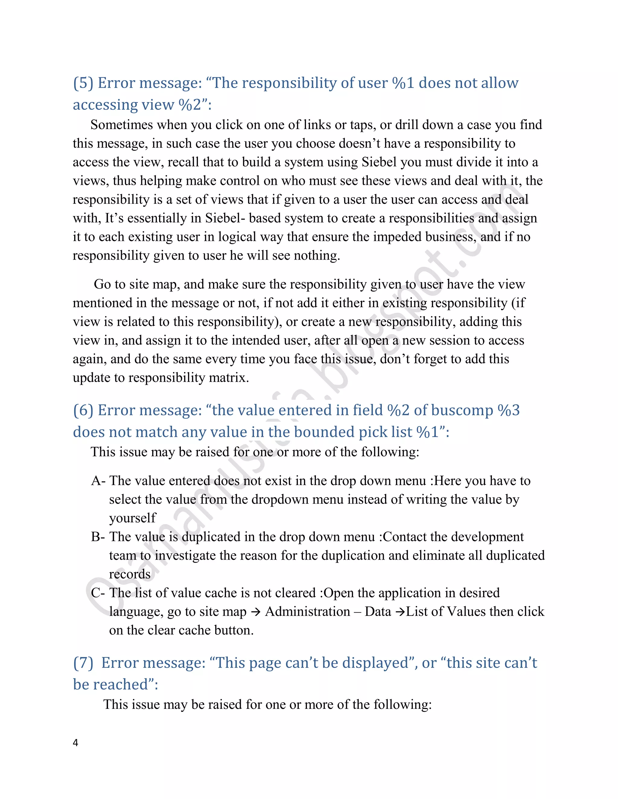 Helping implementer dealing with famous siebel based system messages and errors | PDF