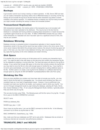 Help! my sql server log file is too big!!! tech republic | PDF