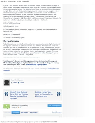 Help! my sql server log file is too big!!! tech republic | PDF