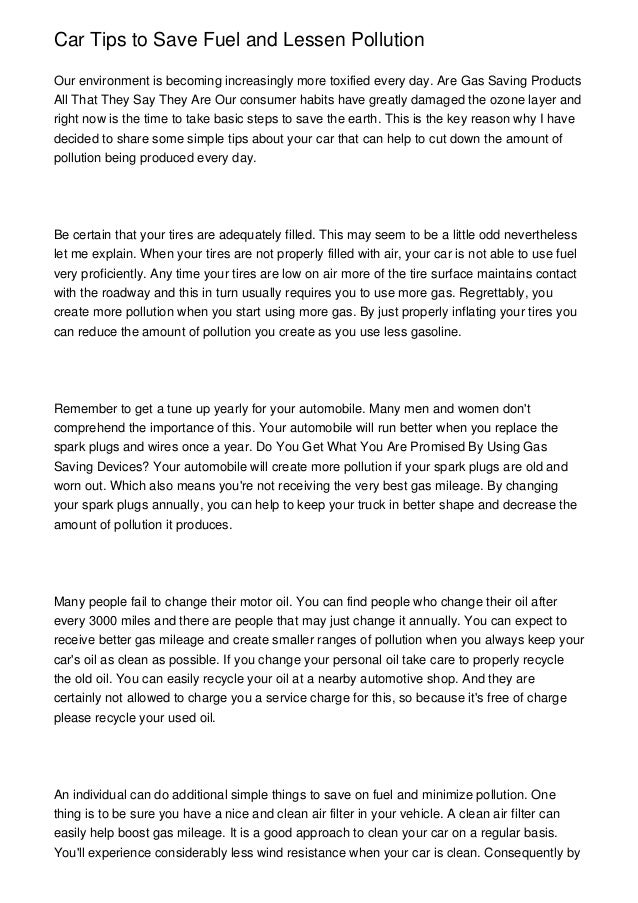 Car Tips to Save Fuel and Lessen Pollution