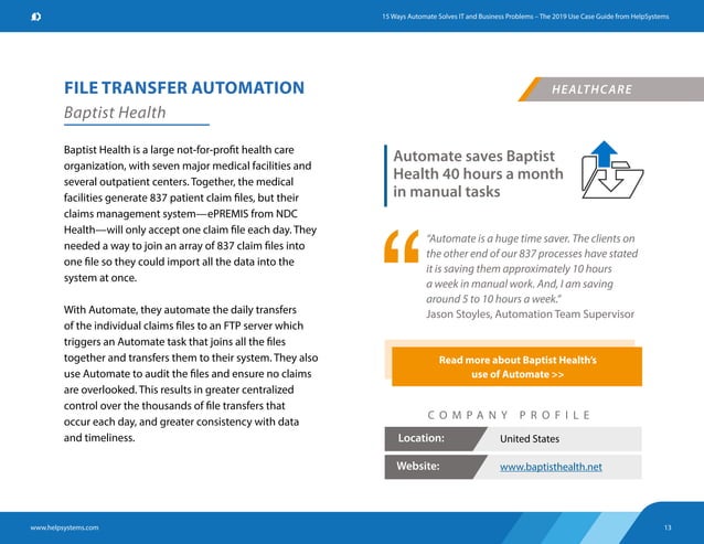 The 2019 AUTOMATE Use Case Guide from HelpSystems | PDF | Business Banking & Finance | Business