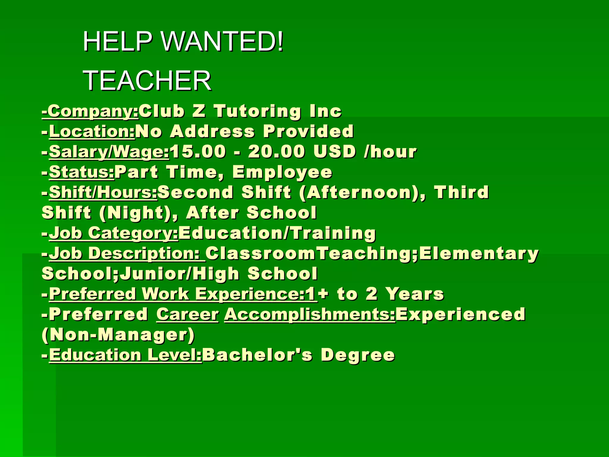 Help wanted president | PPT