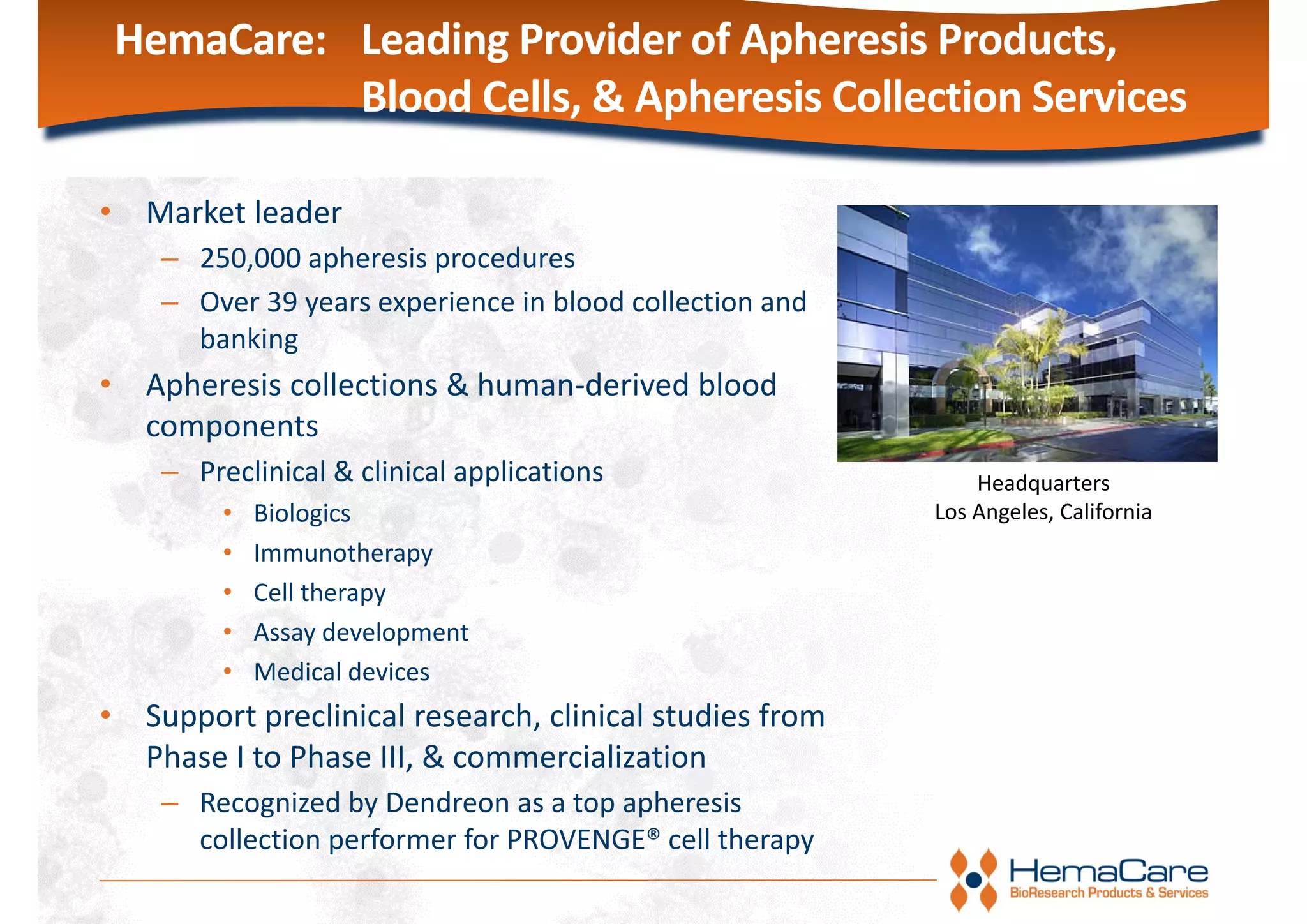 HemaCare社 製品情報：leukopak | PPT