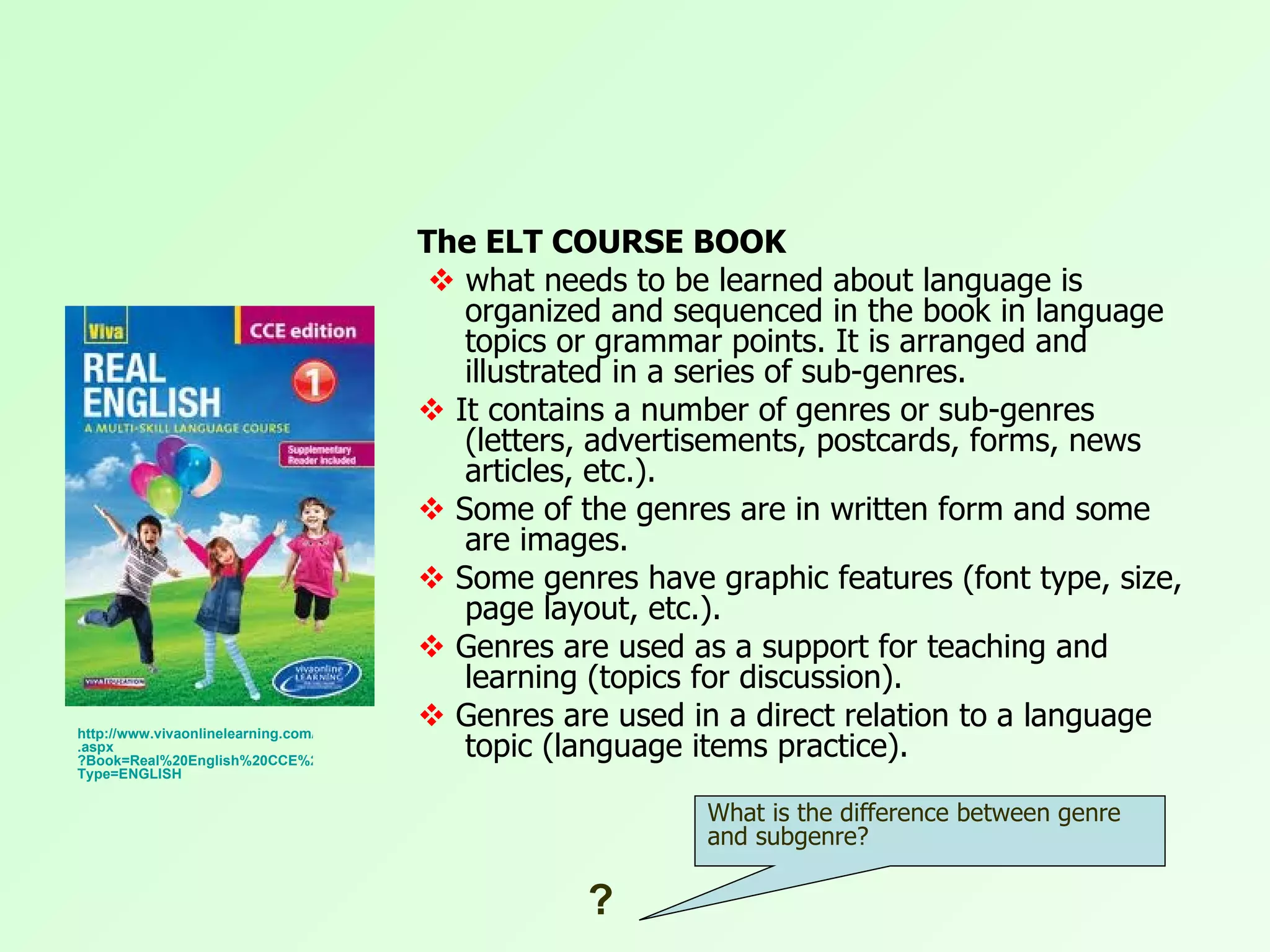 Genres in English Language Course books | PPT