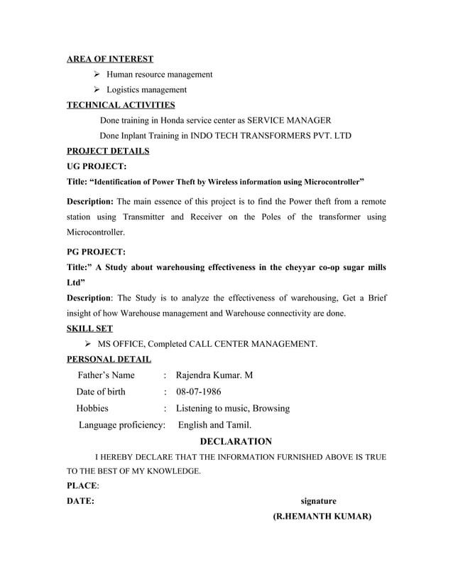 Hemanth kumar resume | PDF