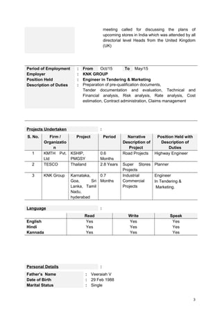 Hemanth kumar v (cv) | DOC | Civil Engineering Industry | Industries