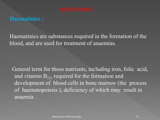 Hematinics seminar by Gyanendra kp | PPTX | Blood Disorders | Diseases and Conditions