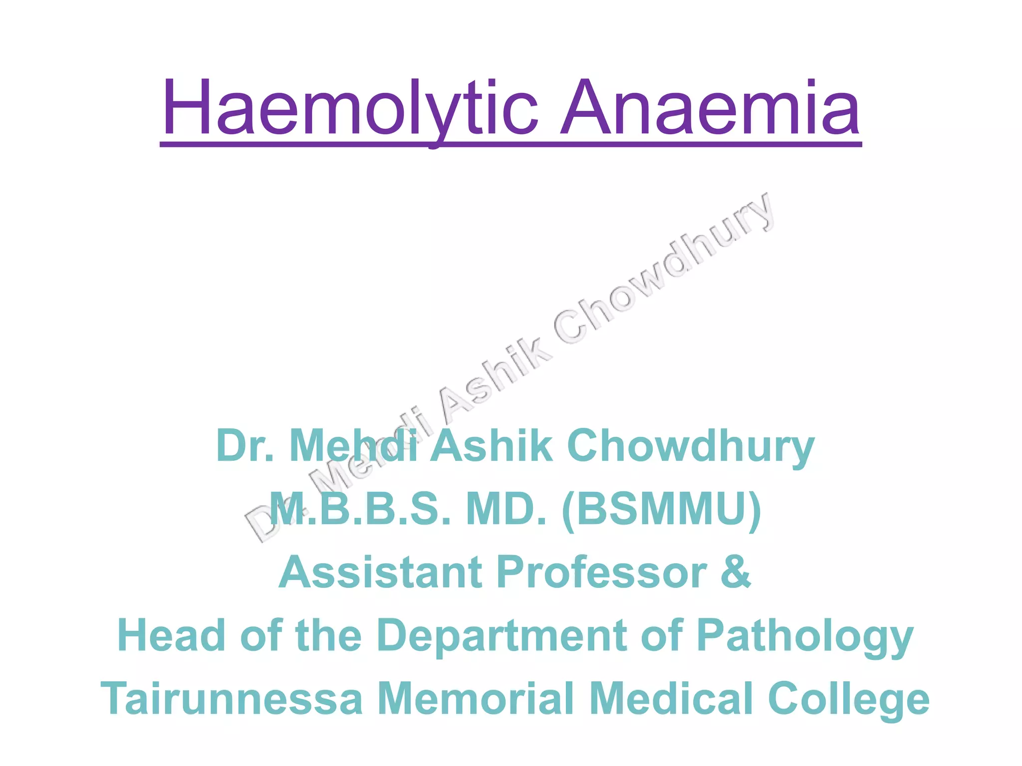 Haemolytic anemia,Thalassemia, sickle cell Anemia) | PPT