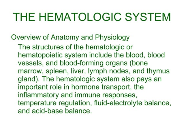 Hematologic System | PPT | Blood Disorders | Diseases and Conditions