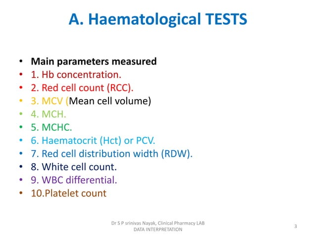 Hematological laboratory tests | PPTX | Blood Disorders | Diseases and ...