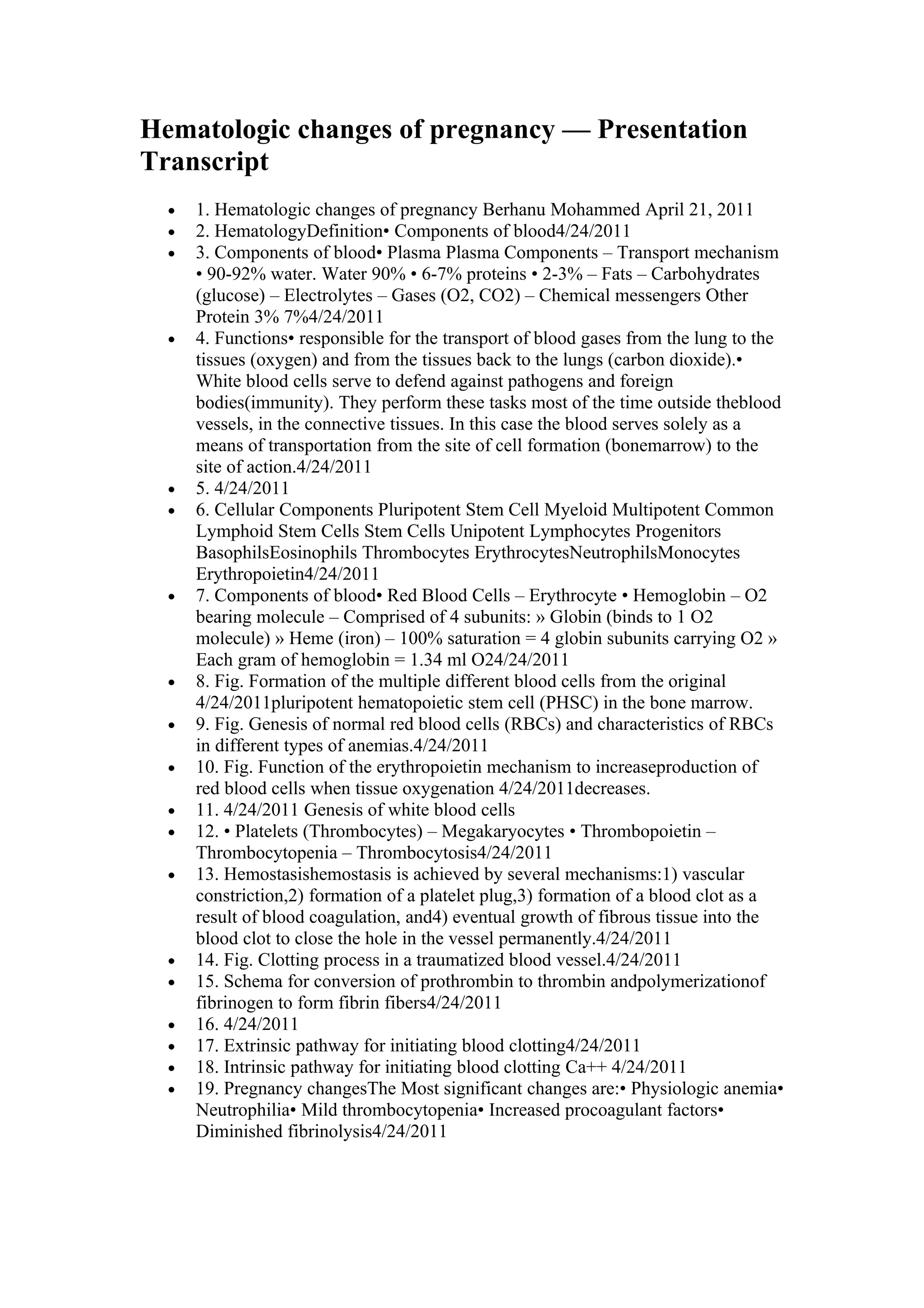 Hematologic changes of pregnancy | DOC