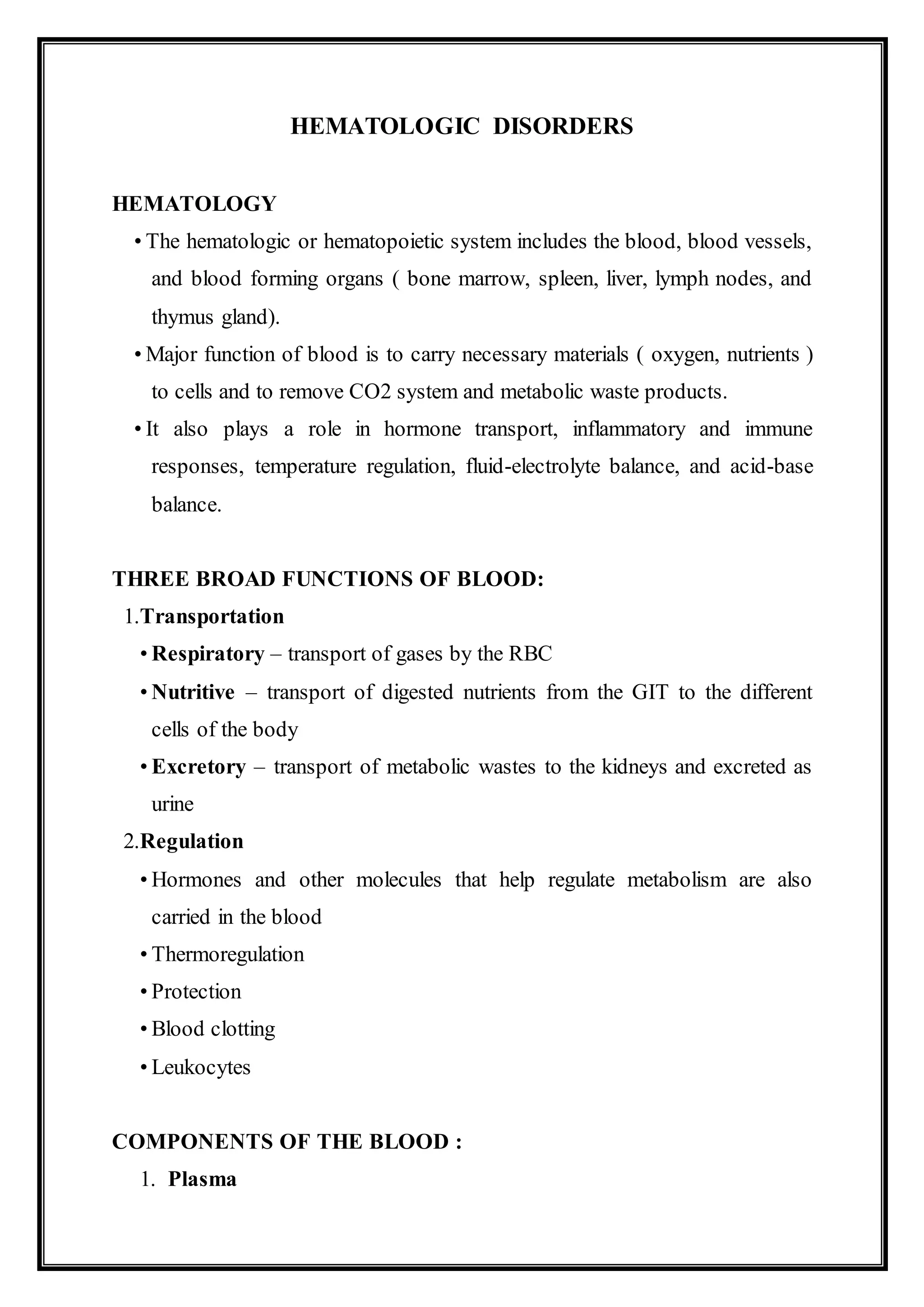 Hematologic disorders | DOCX
