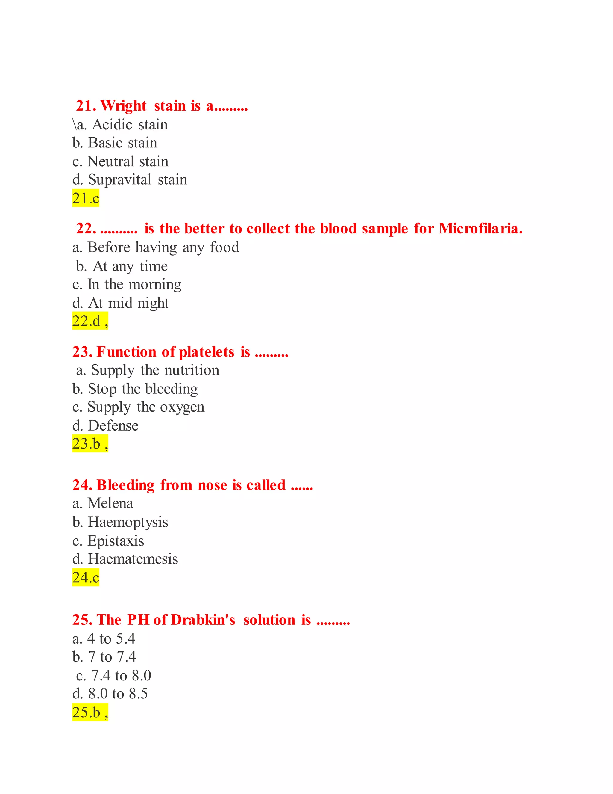 Medical lab. MCQs | DOCX