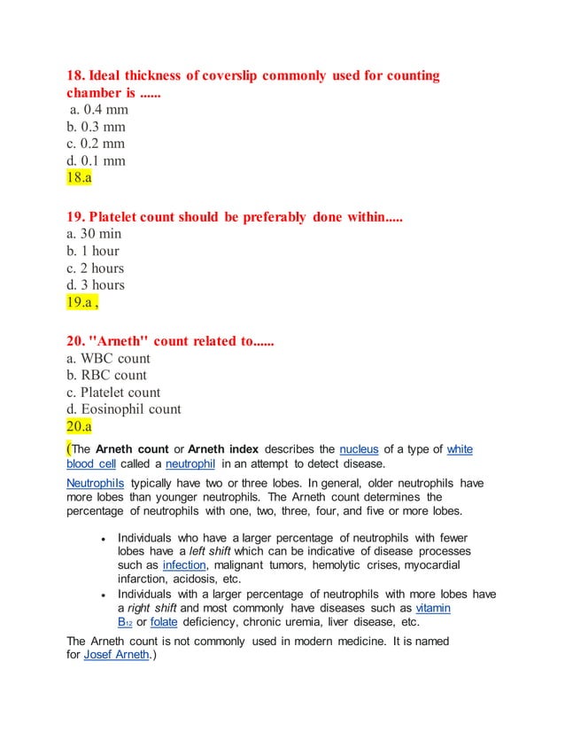 Medical lab. MCQs | DOCX
