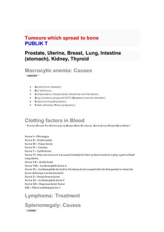 Hematology mnemonics | PDF