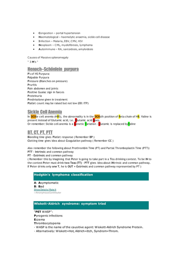 Hematology mnemonics | PDF | Blood Disorders | Diseases and Conditions