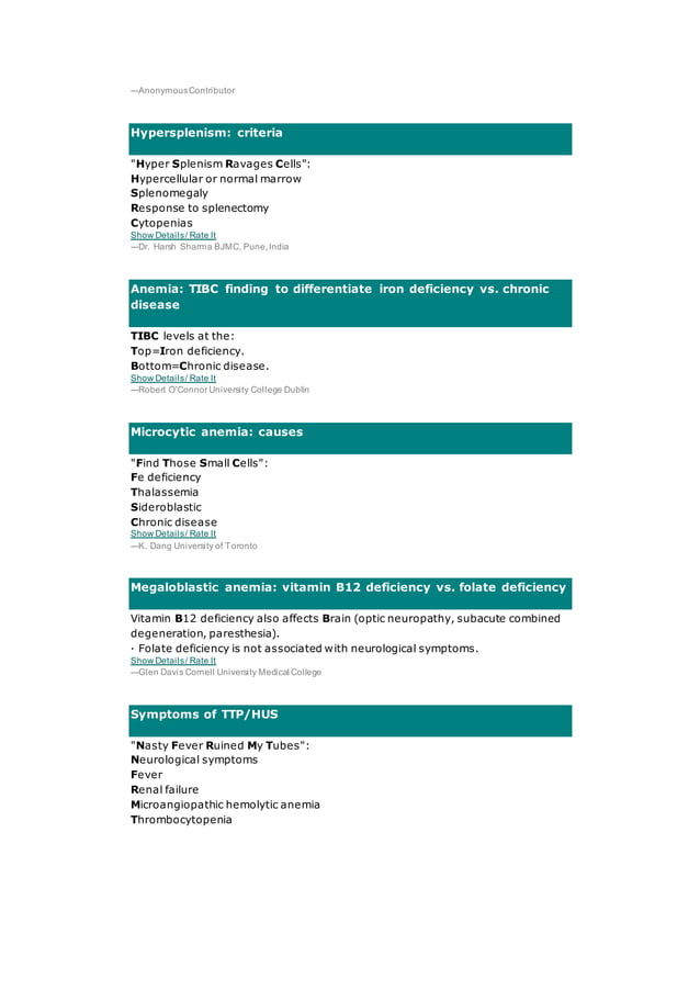 Hematology mnemonics | PDF | Blood Disorders | Diseases and Conditions