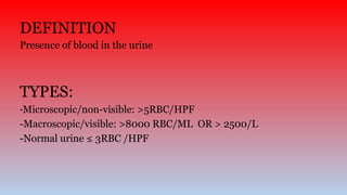 Hematuria - definition, types, risk factors, classification, etiology ...
