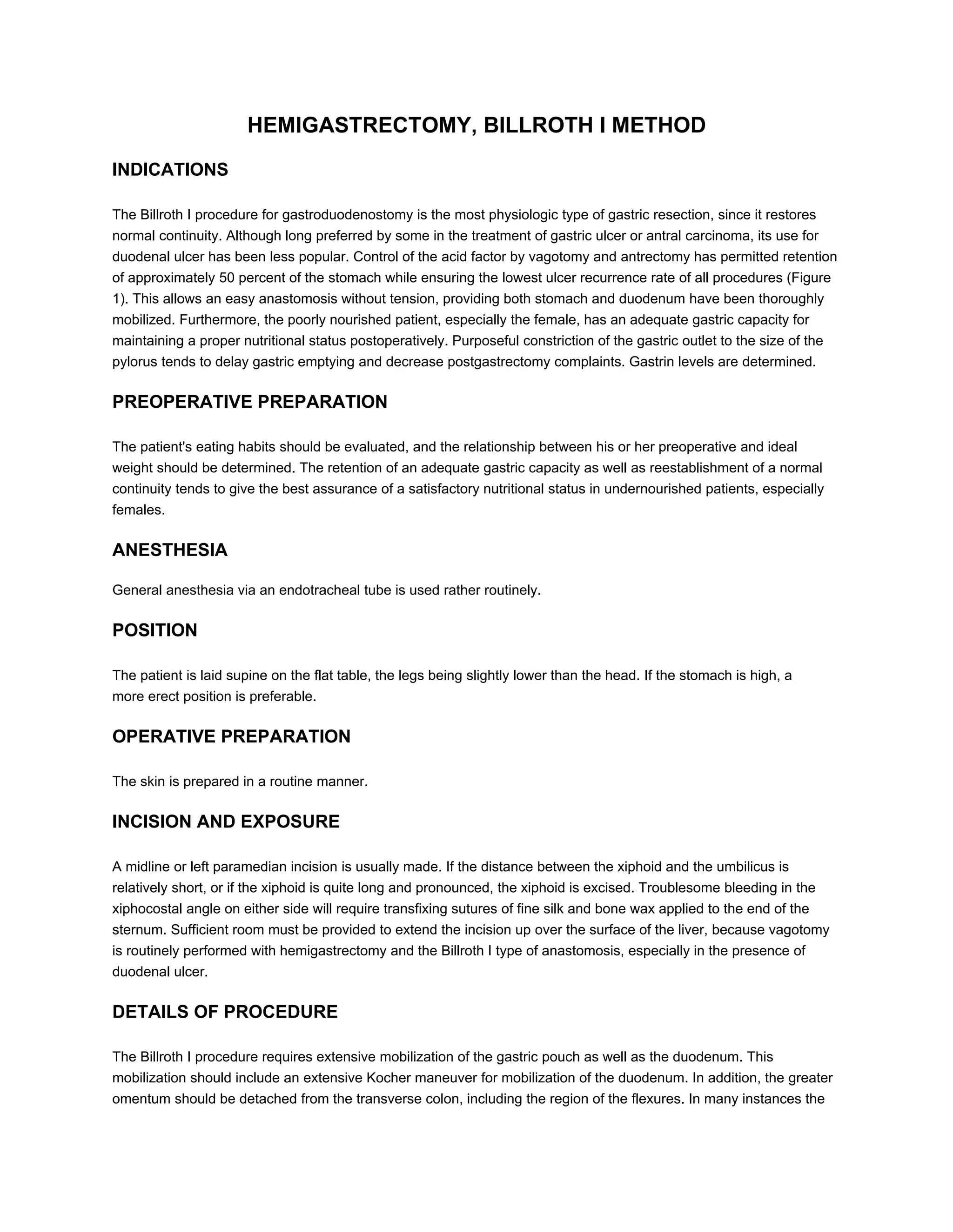 Hemigastrectomy, billroth I method | DOC