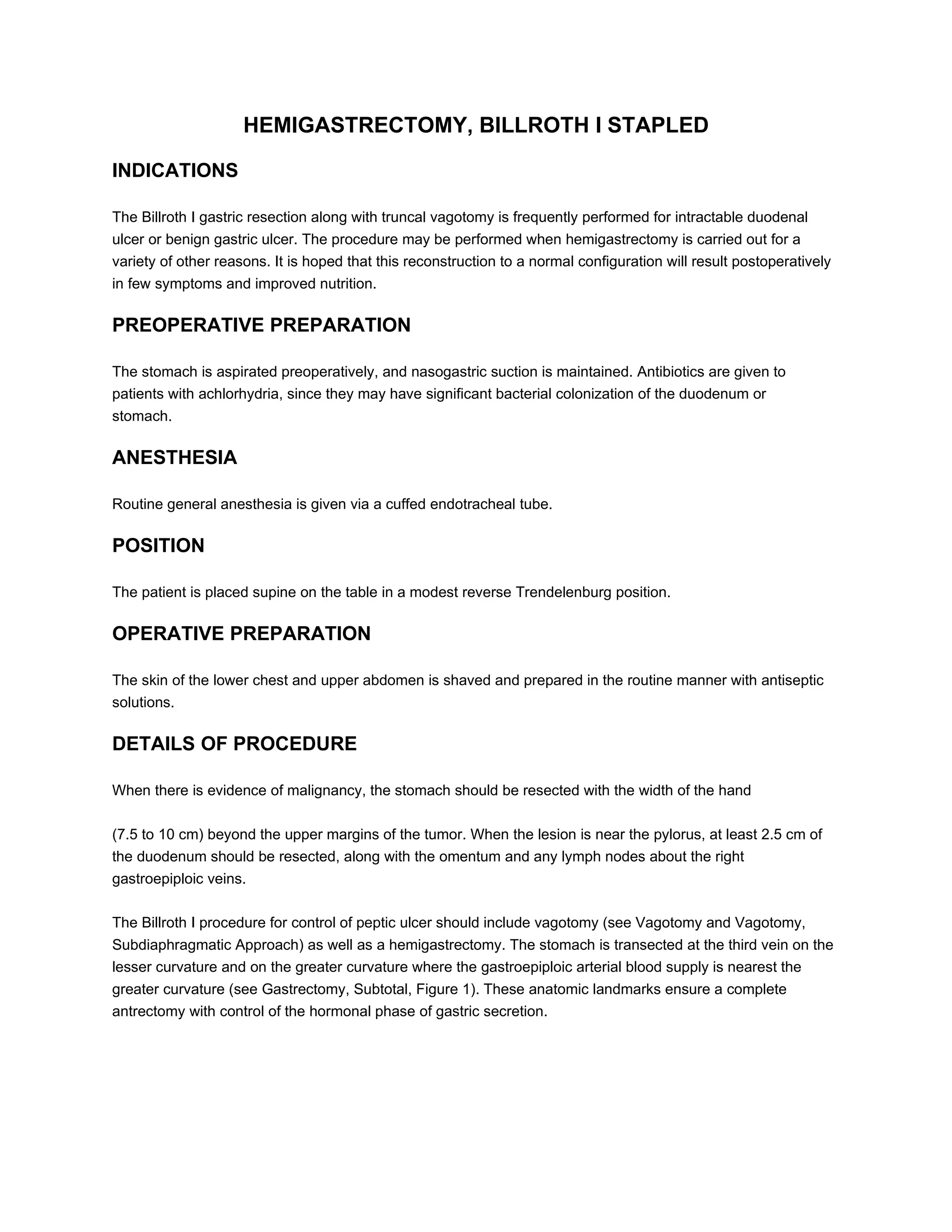 Hemigastrectomy, billroth I stapled | DOC
