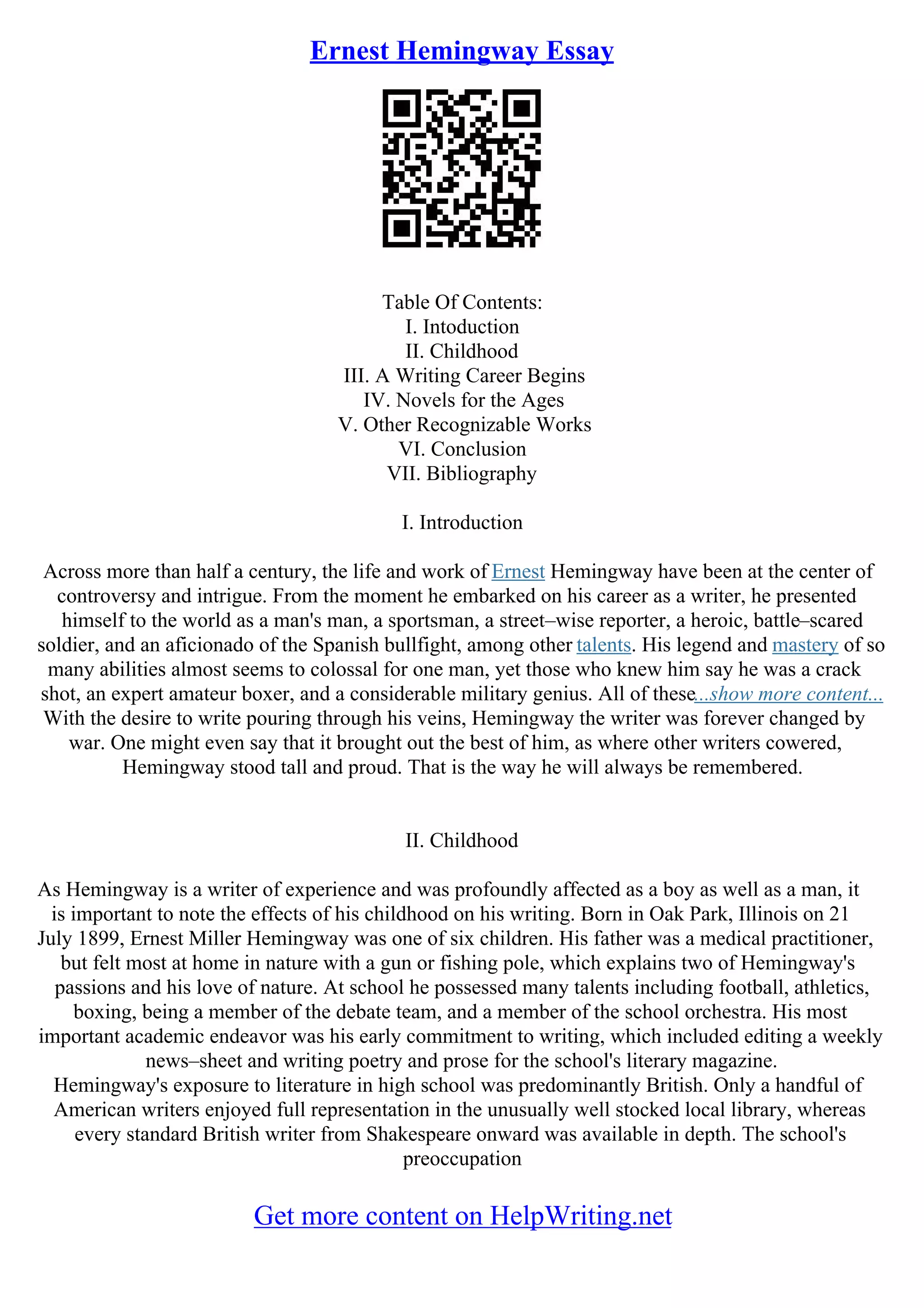 Hemingway Essays | PDF | Screenwriting | Content Production