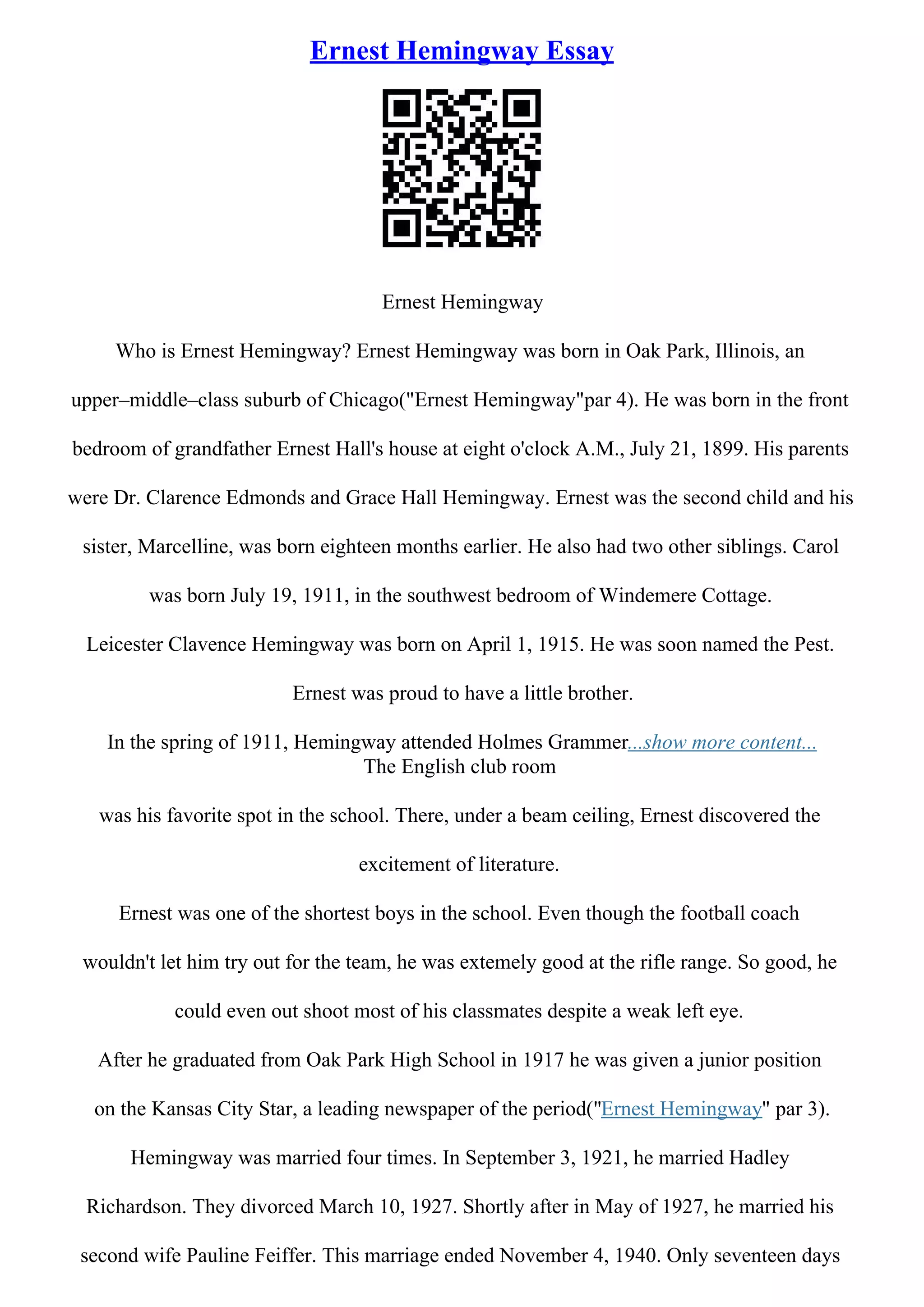Hemingway Essays | PDF