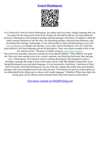 Hemingway Essays | PDF | Screenwriting | Content Production