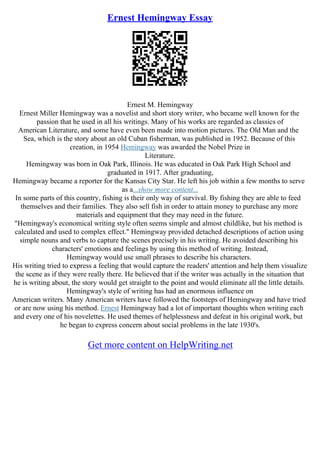 Hemingway Essays | PDF | Screenwriting | Content Production