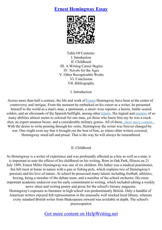 Hemingway Essays | PDF