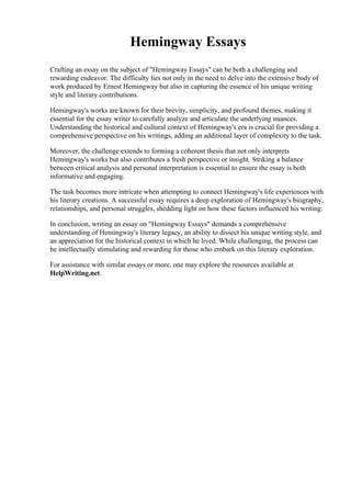 Hemingway Essays. Pima Medical Institute | PDF