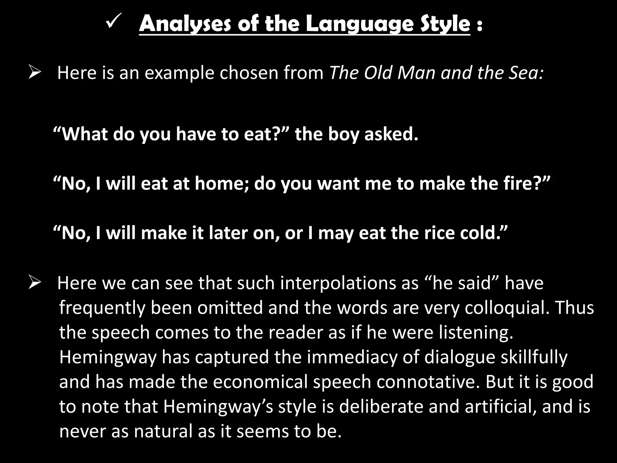 Hemingway's writing style in 'the old man and the sea' | PPTX