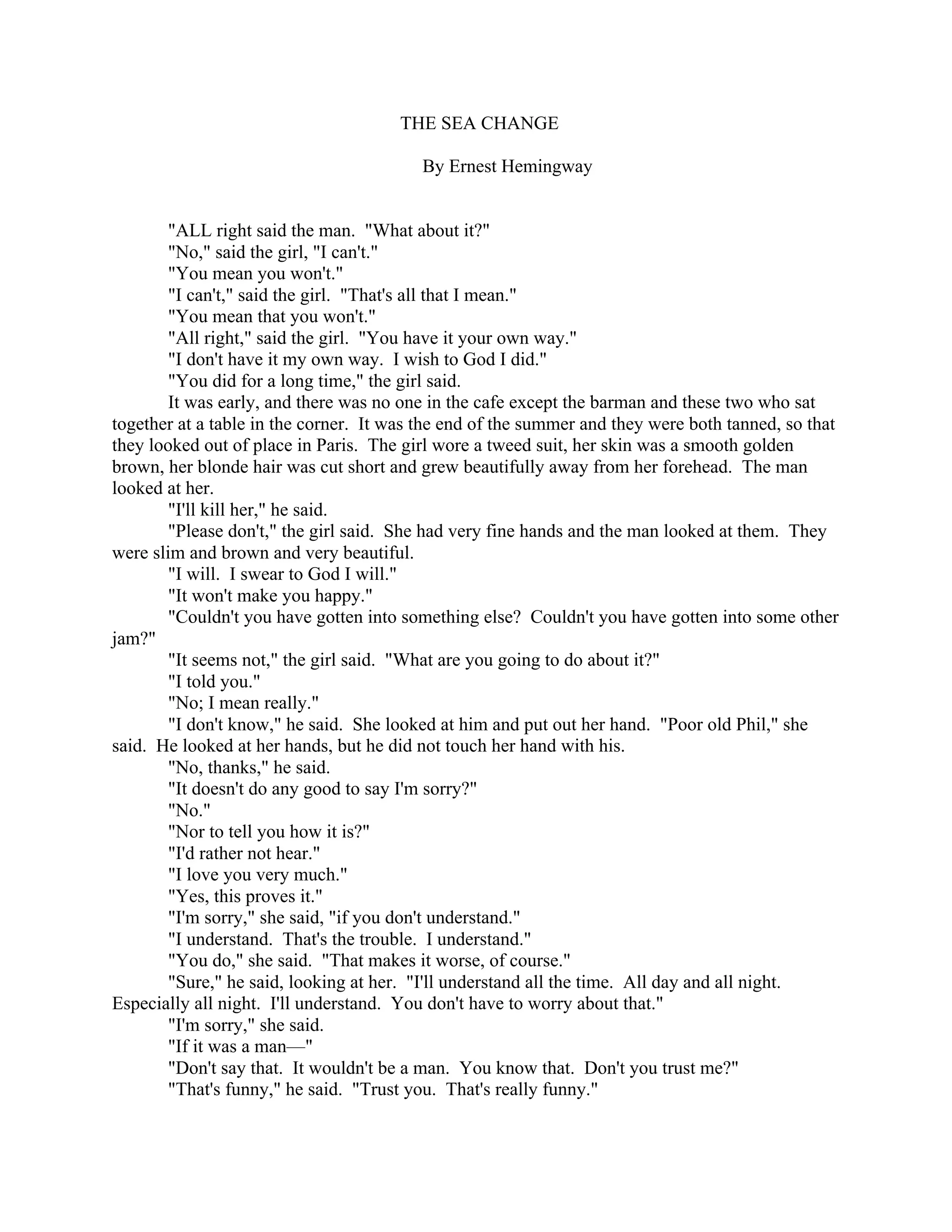 Hemingway the sea change 1931 | PDF