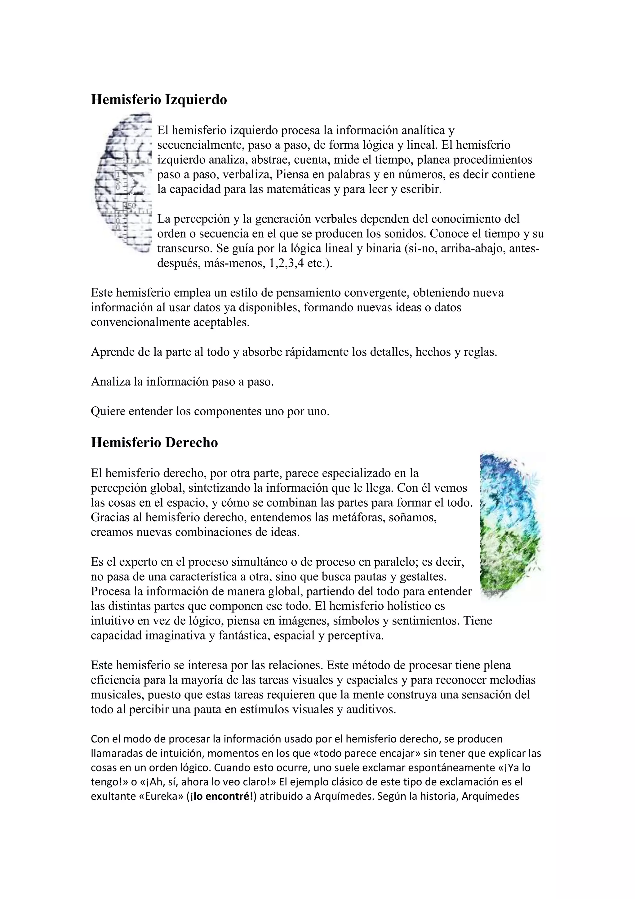 Hemisferios cerebrales y el procesamiento de la información | DOCX