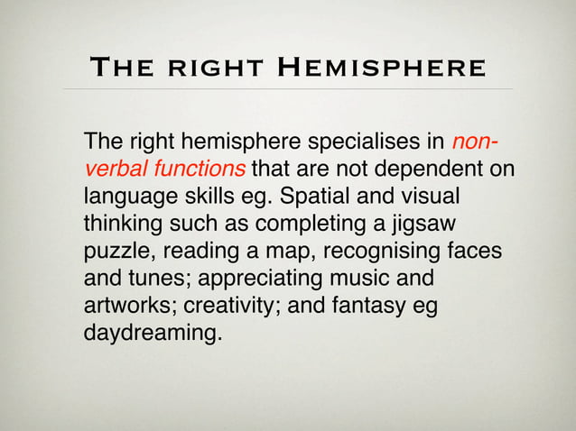 Hemispheric Specialisation Key