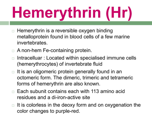 Hemocyanin and Hemerythrin | PPTX | Blood Disorders | Diseases and ...