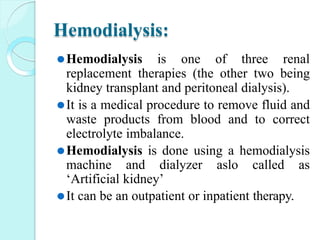 hemodialysis- mechanism and management.pptx | Blood Disorders | Diseases and Conditions