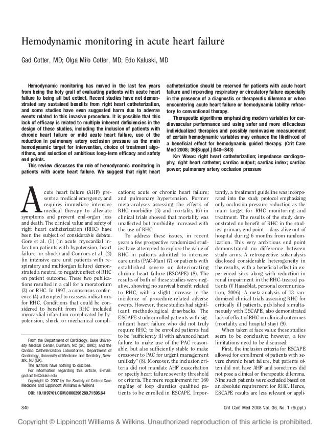 Hemodynamic Monitoring in Acute Heart Failure