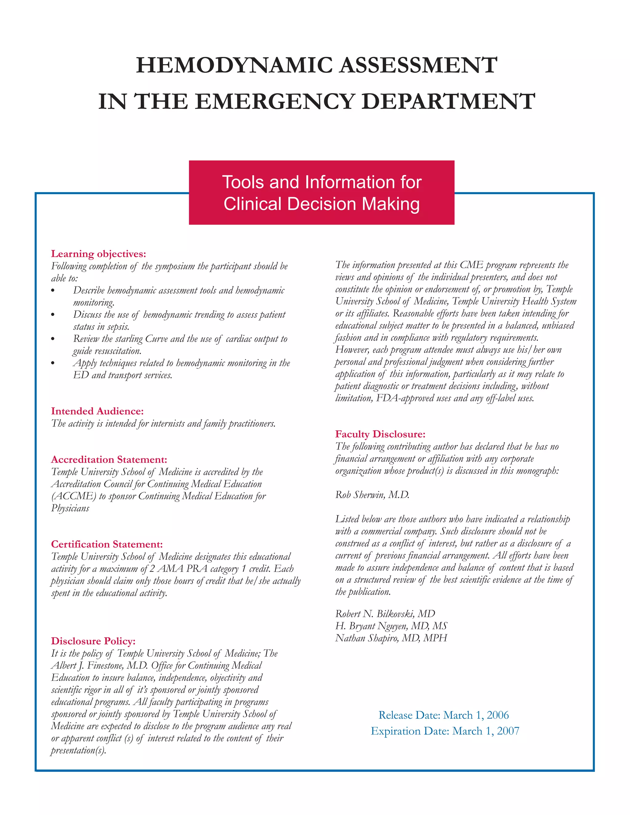 Hemodynamic assessment in Emergency Department | PDF