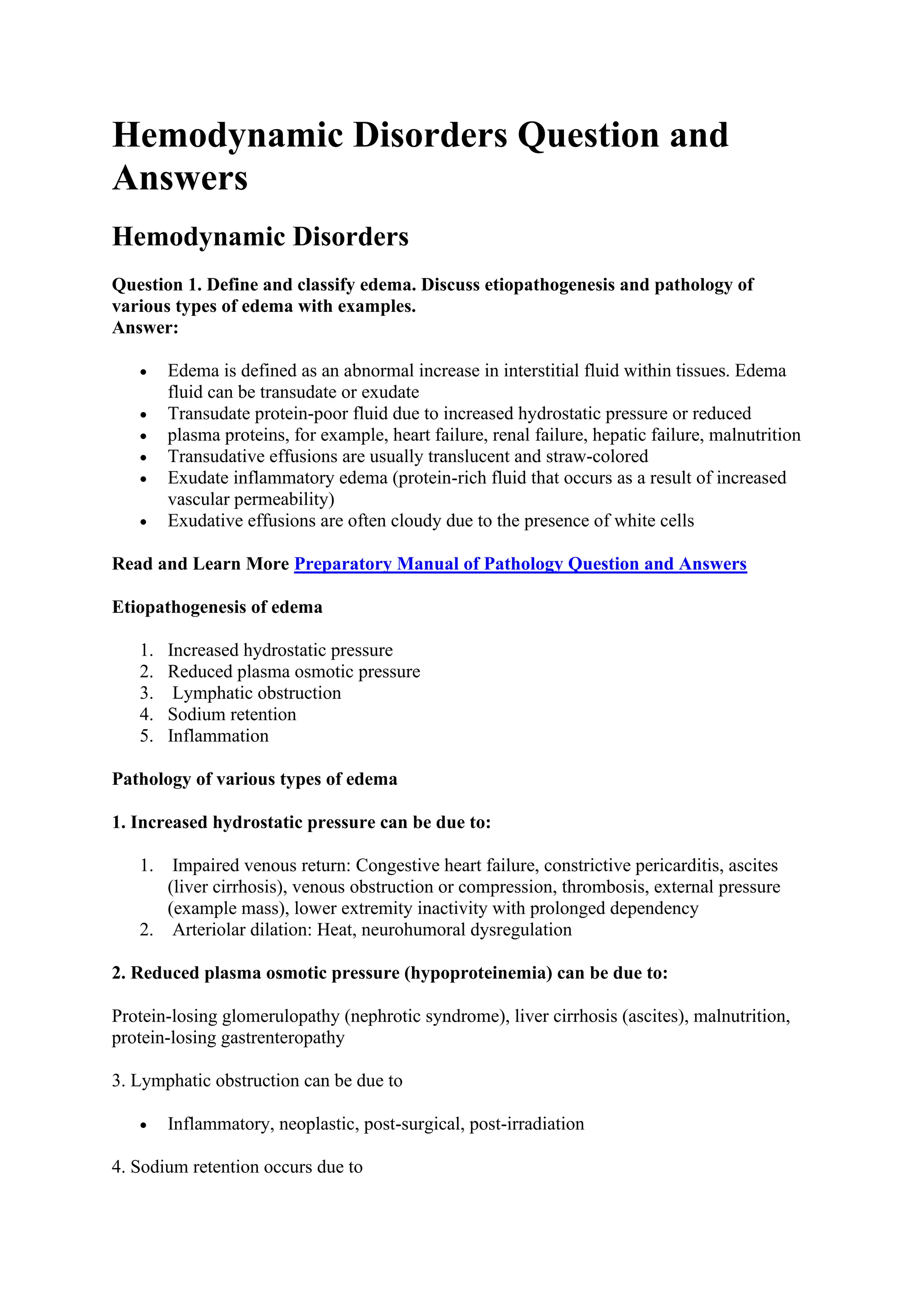 Hemodynamic Disorders Question and Answers | PDF