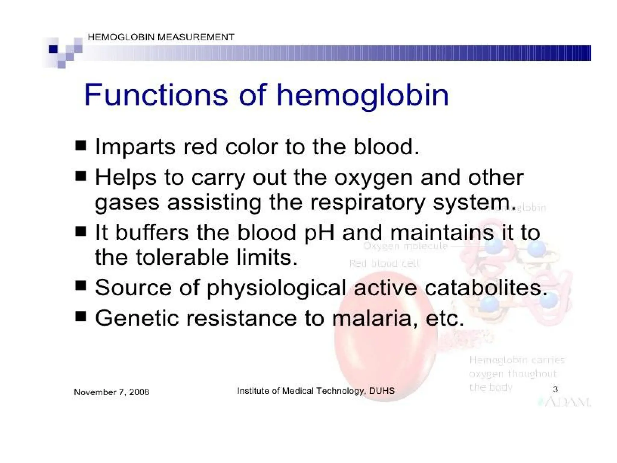 Hemoglobin and the Red blood cell structure | PPTX