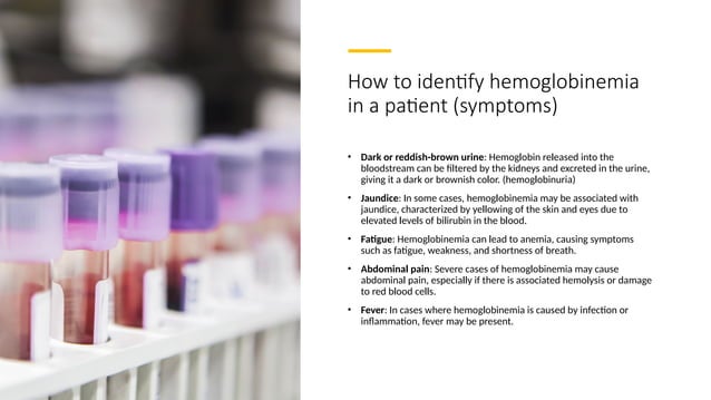 Hemoglobinemia and hemoglobinuria in biochemistry | PPTX