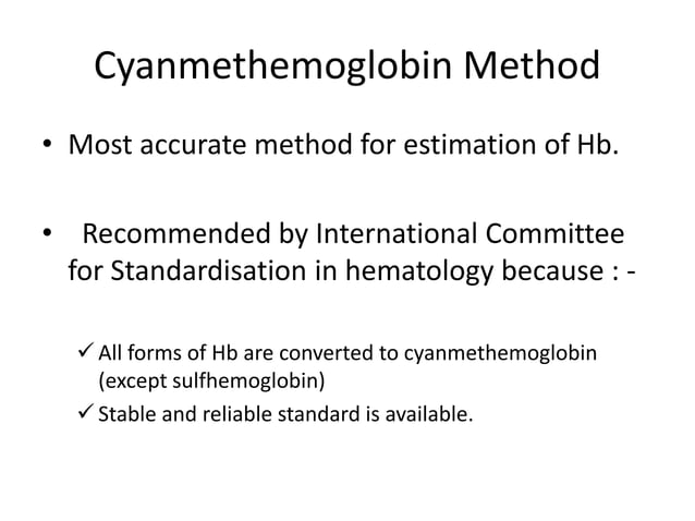 Hemoglobin estimation | PPTX | Blood Disorders | Diseases and Conditions