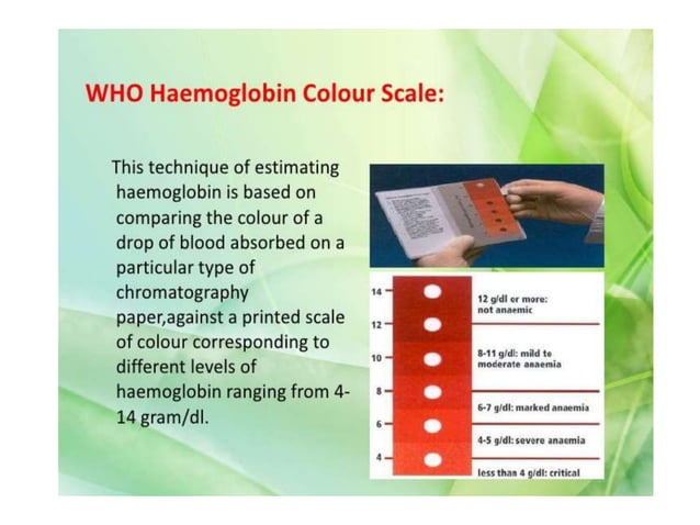 Hemoglobin estimation | PPTX | Blood Disorders | Diseases and Conditions