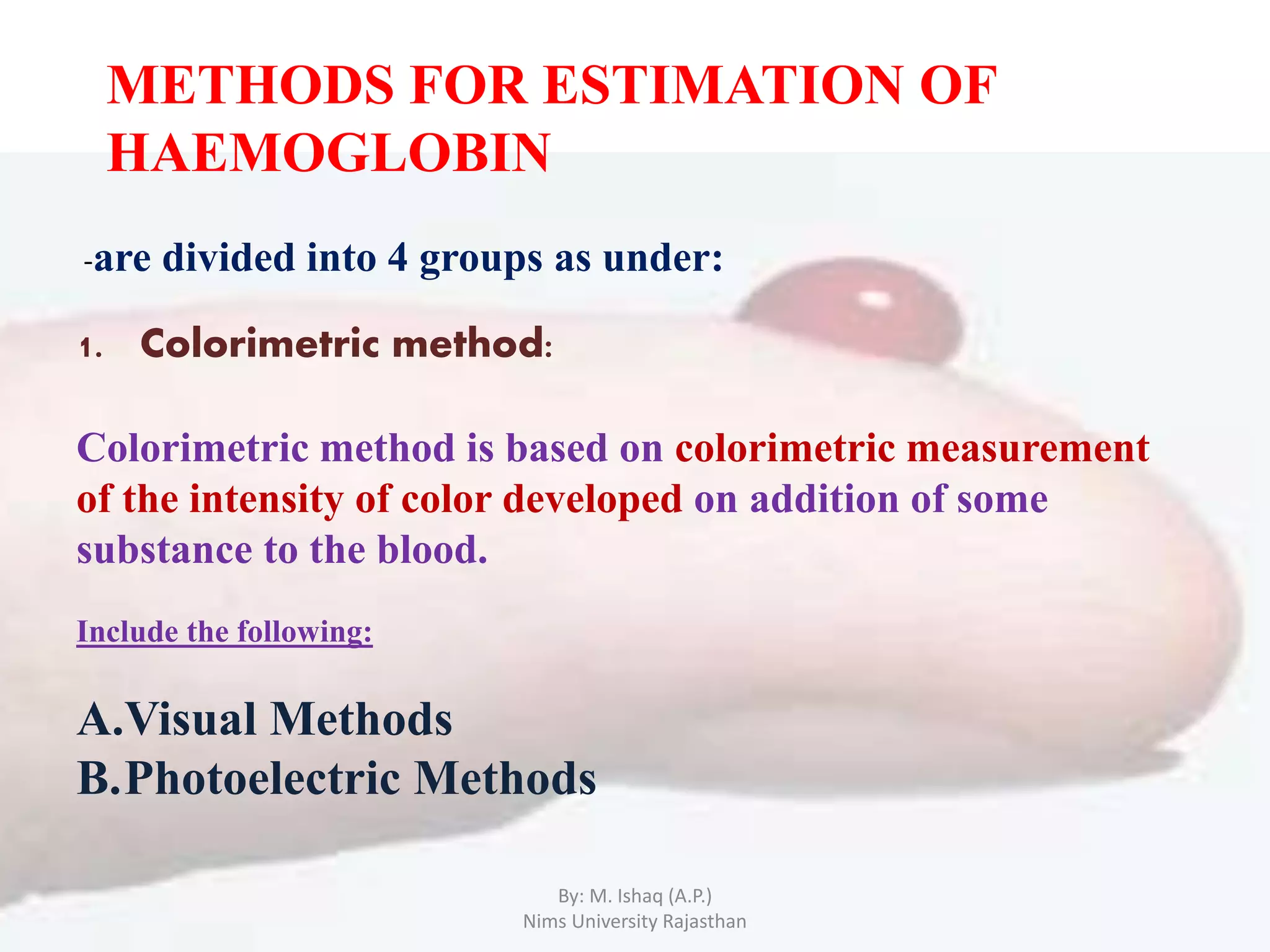 Hemoglobin estimation | PPTX