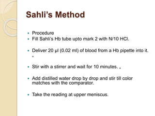Hemoglobin estimation dr sandeep | PPTX