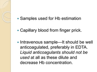 Hemoglobin estimation dr sandeep | PPTX