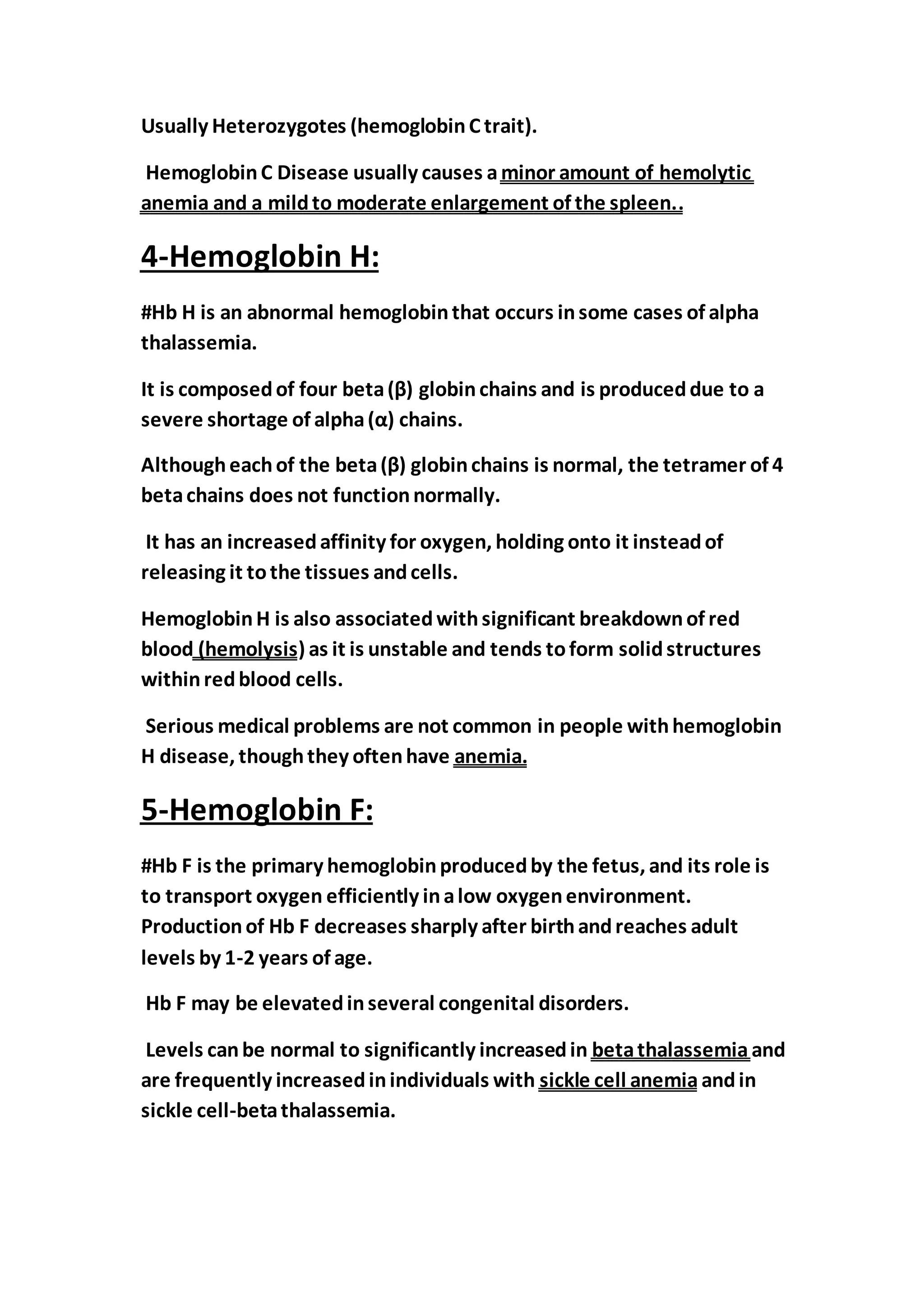 Hemoglobin types and associated diseses | DOCX