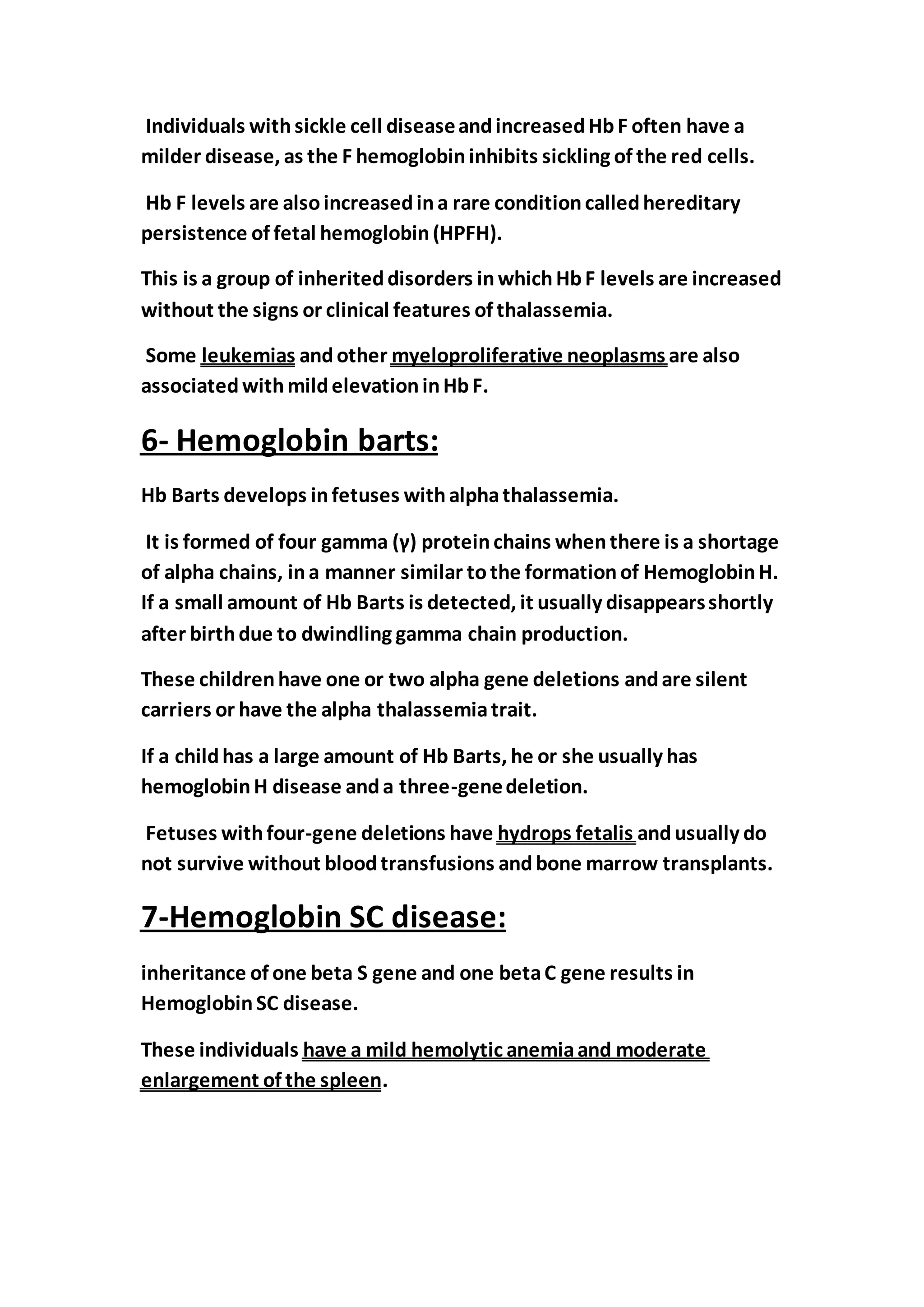 Hemoglobin types and associated diseses | DOCX