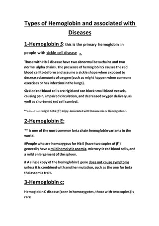 Hemoglobin types and associated diseses | DOCX