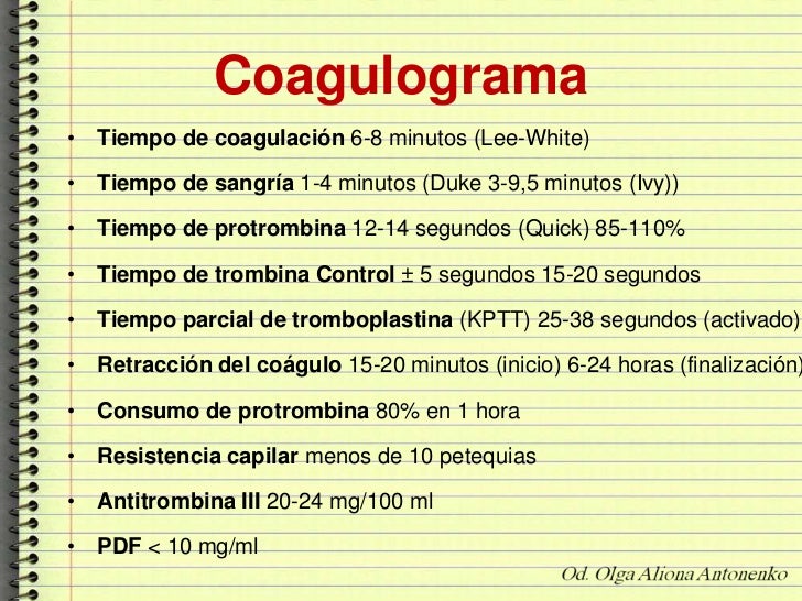 Valores de Referencia de Hemograma y Coagulograma